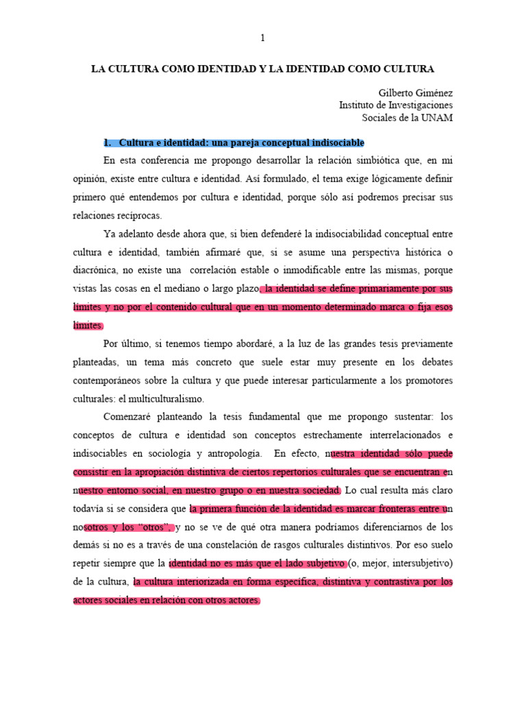 003 Giménez LA - CULTURA - COMO - IDENTIDAD - Y - LA - IDENTIDAD | PDF