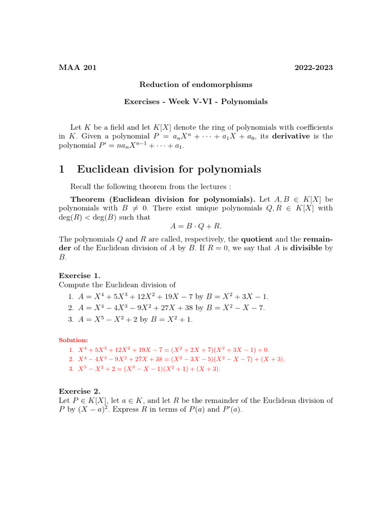 Sheet5 Solution | PDF | Polynomial | Factorization