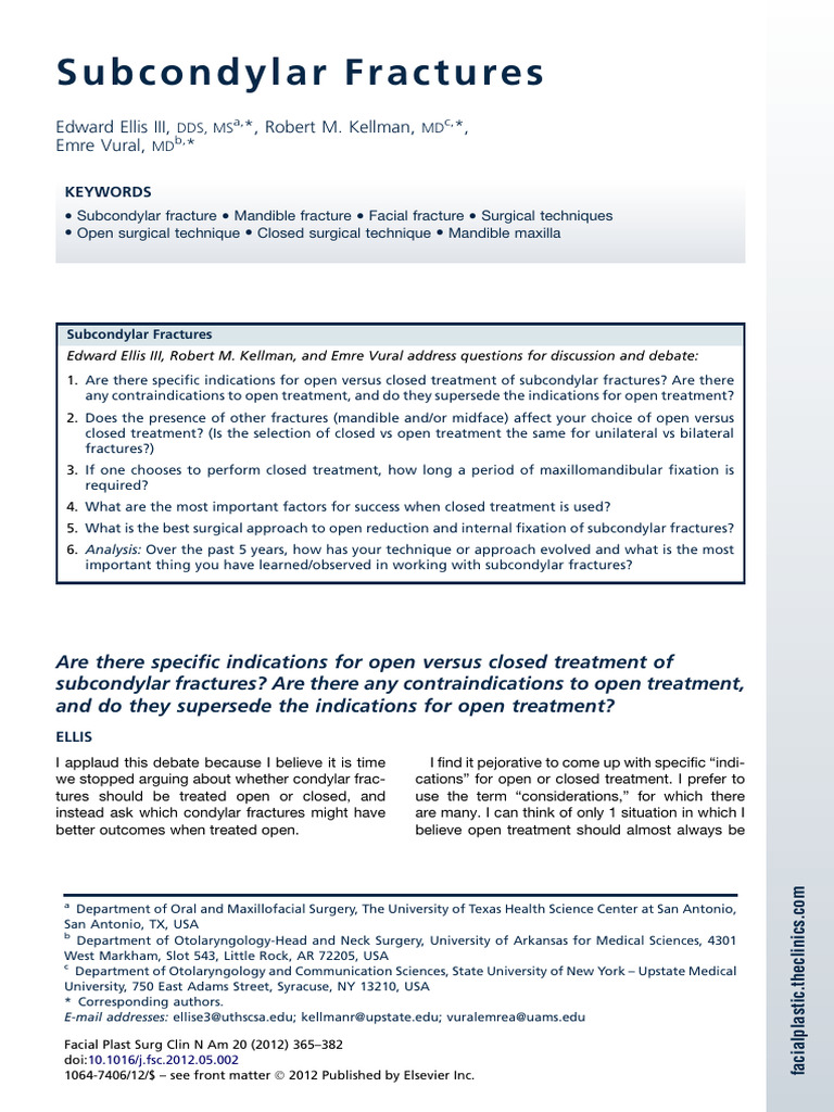 2012 Subcondylar Fractures | PDF