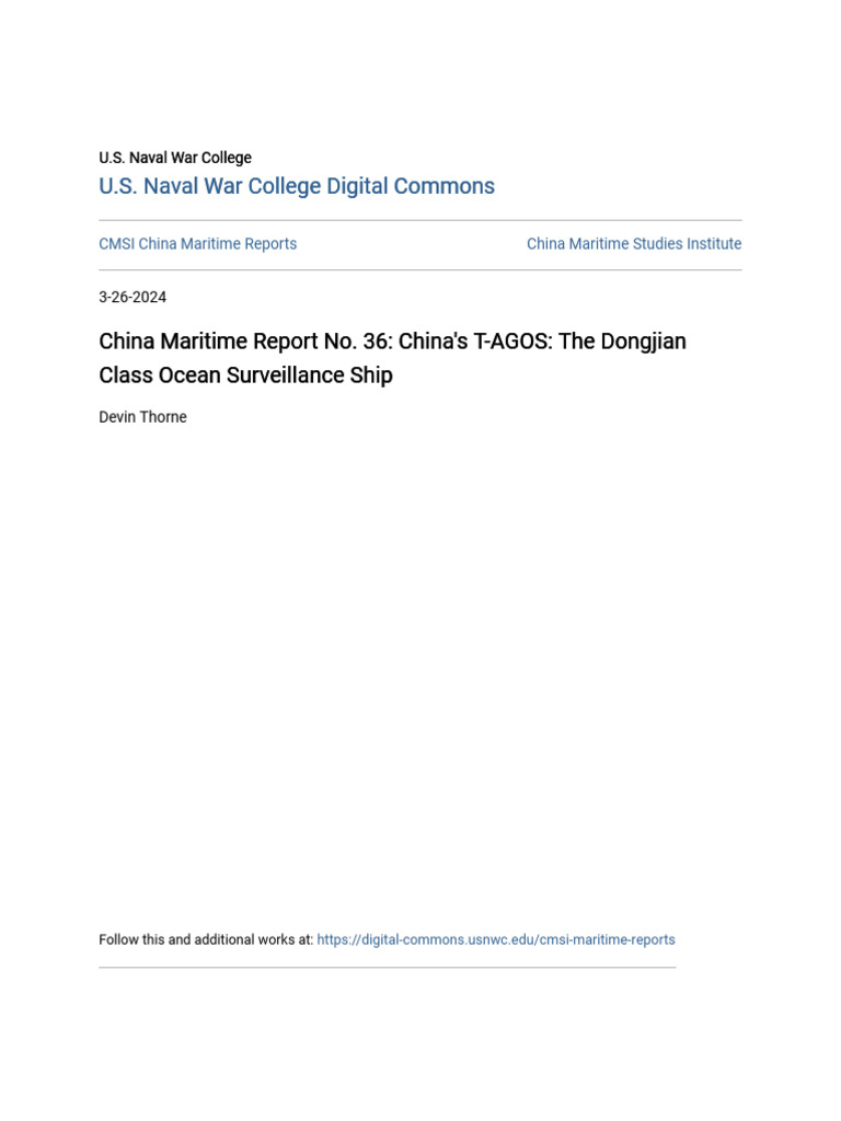 China Maritime Report No. 36 - Chinas T-AGOS - The Dongjian Class | PDF ...