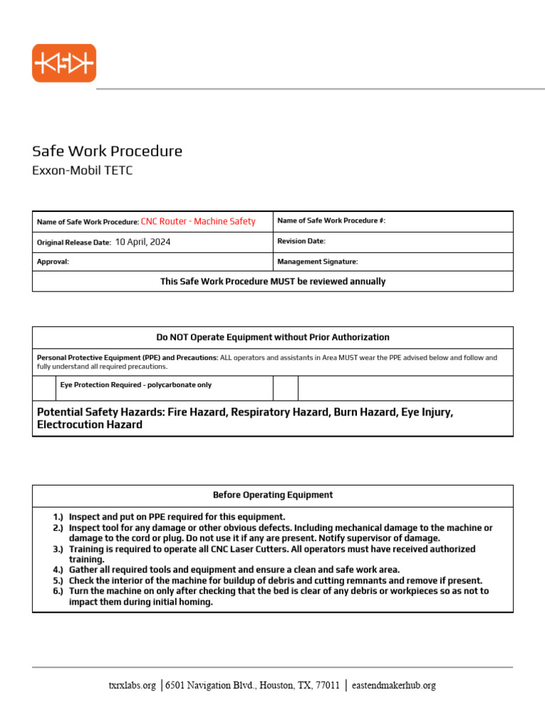 TETC Safety Procedure - CNC Router | Download Free PDF | Personal ...