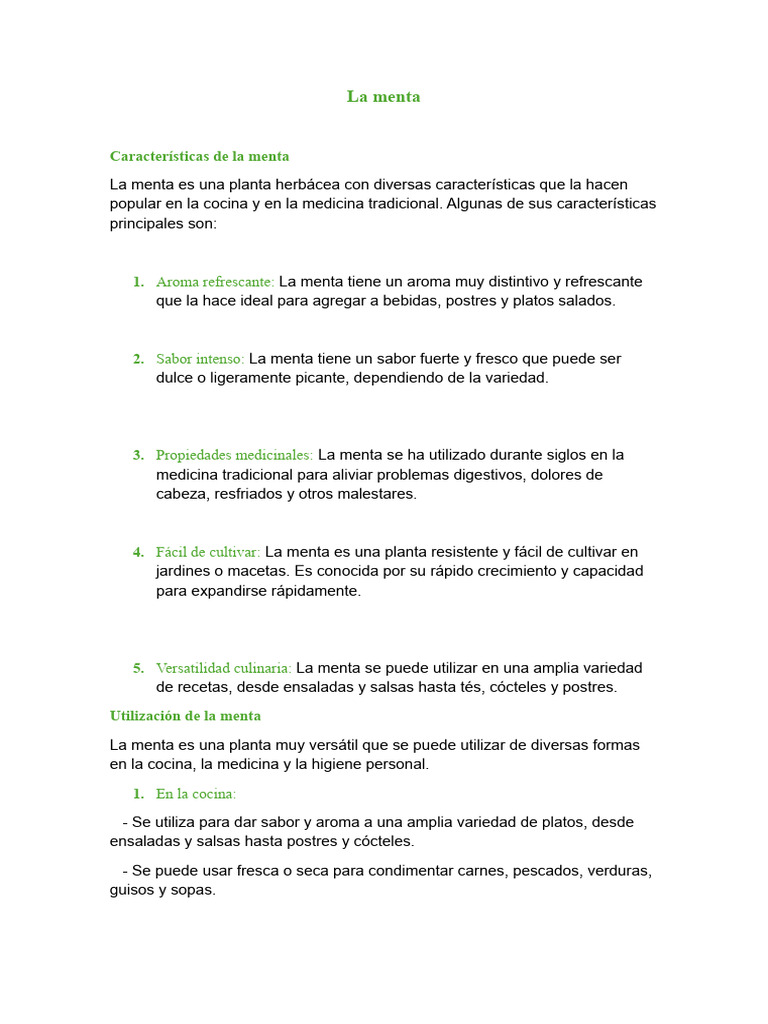 Usos y beneficios de la menta | PDF | Mentha | ensalada