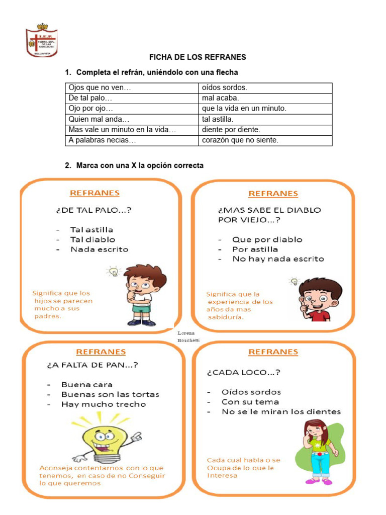 Ficha de Refranes para Aprender | PDF