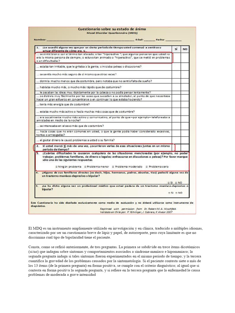 Test MDQ para Diagnóstico Bipolar | PDF