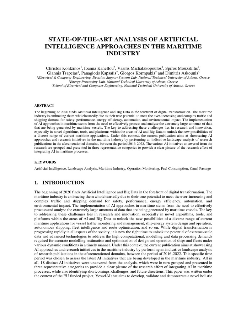 STATE-OF-THE-ART ANALYSIS OF ARTIFICIAL INTELLIGENCE APPROACHES IN THE MARITIME INDUSTRY | PDF ...