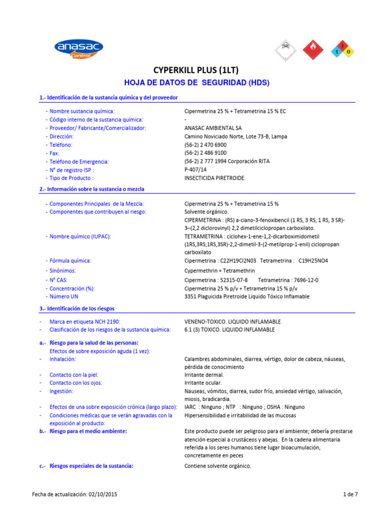 Cyperkill-Plus-1lt-Hds - Hoja de Seguridad | PDF | Combustión ...