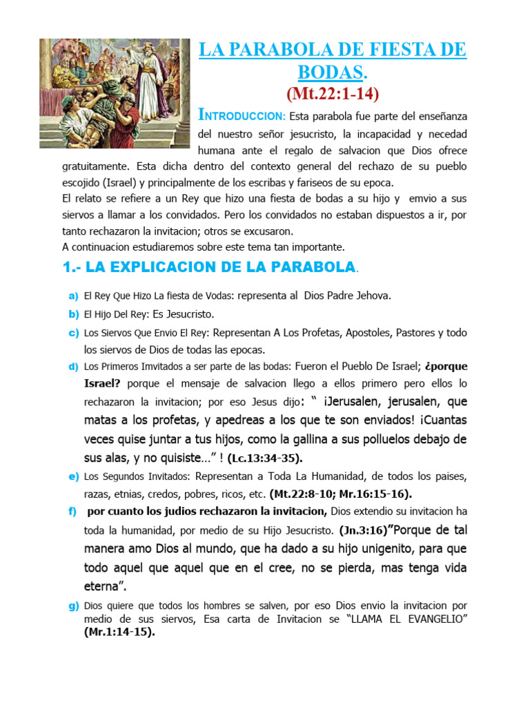 LA PARABOLA DE FIESTA DE BODAS | Descargar gratis PDF | Jesús | Salvación
