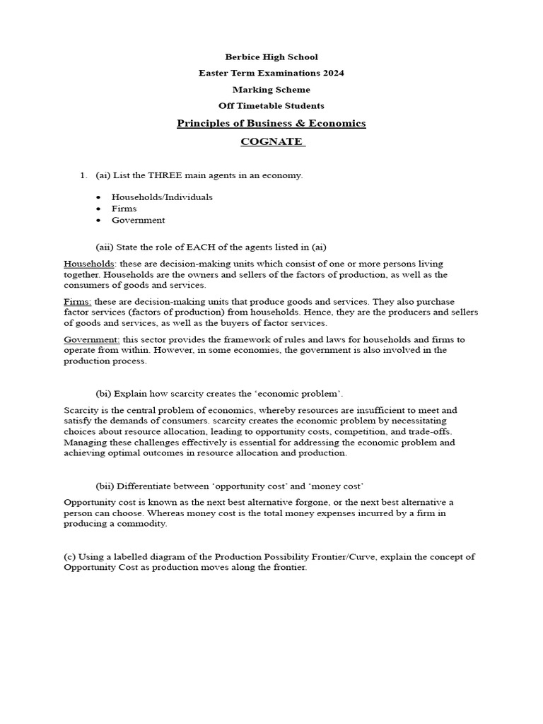 Marking Scheme - Principles of Business & Economics | PDF | Division Of ...