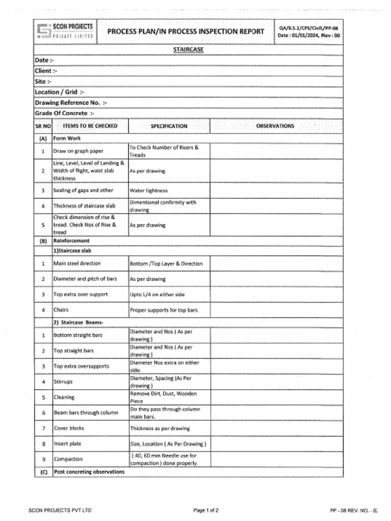 PP-08 - Civil Checklist - Staircase | PDF