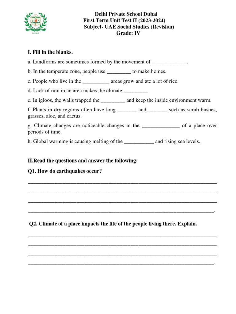 Gr4 UAE SST UT2 Revision Sheet | PDF | Climate Change | Earth Sciences