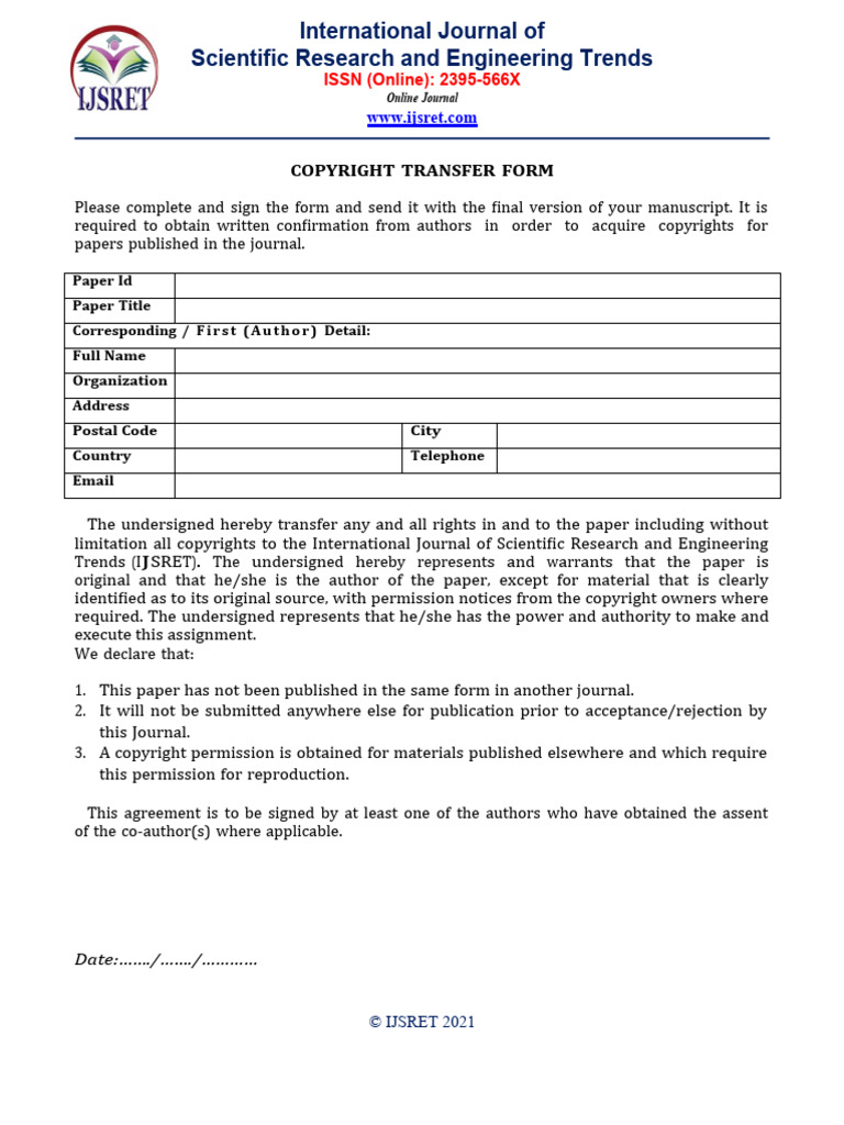 IJSRET Copyright Transfer Form Journal | PDF