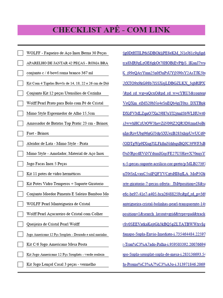 Checklist Apê | PDF | Materiais