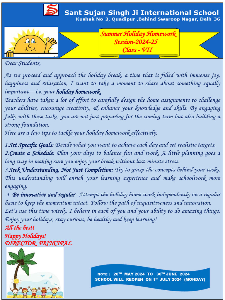 Class 7 Summer Holiday Homework Guide | PDF | Plants | Acid