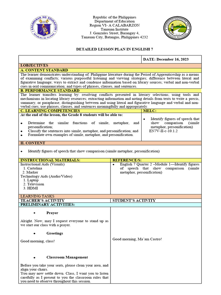 Demo Teaching DLP | PDF | Metaphor | Learning