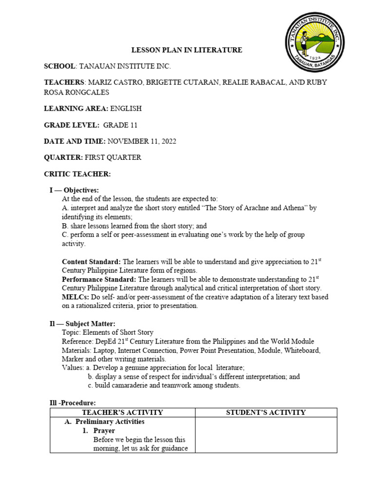 Lesson Plan in Literature Second Version | PDF | Poetry | Plot (Narrative)