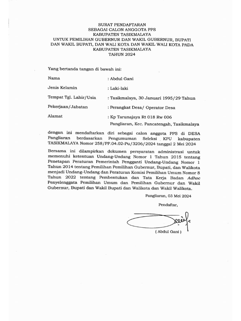 Surat Pendaftaran - Abdul Gani | PDF