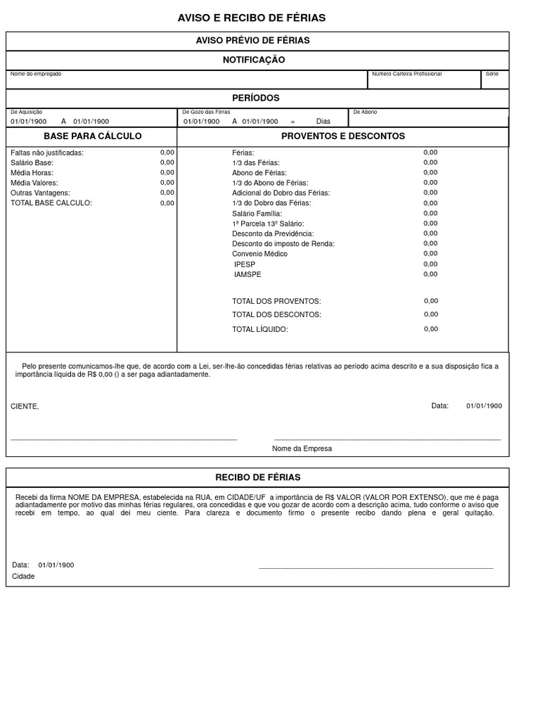 Recibo de Ferias - Avulso | PDF | Férias trabalhistas | Relações entre ...