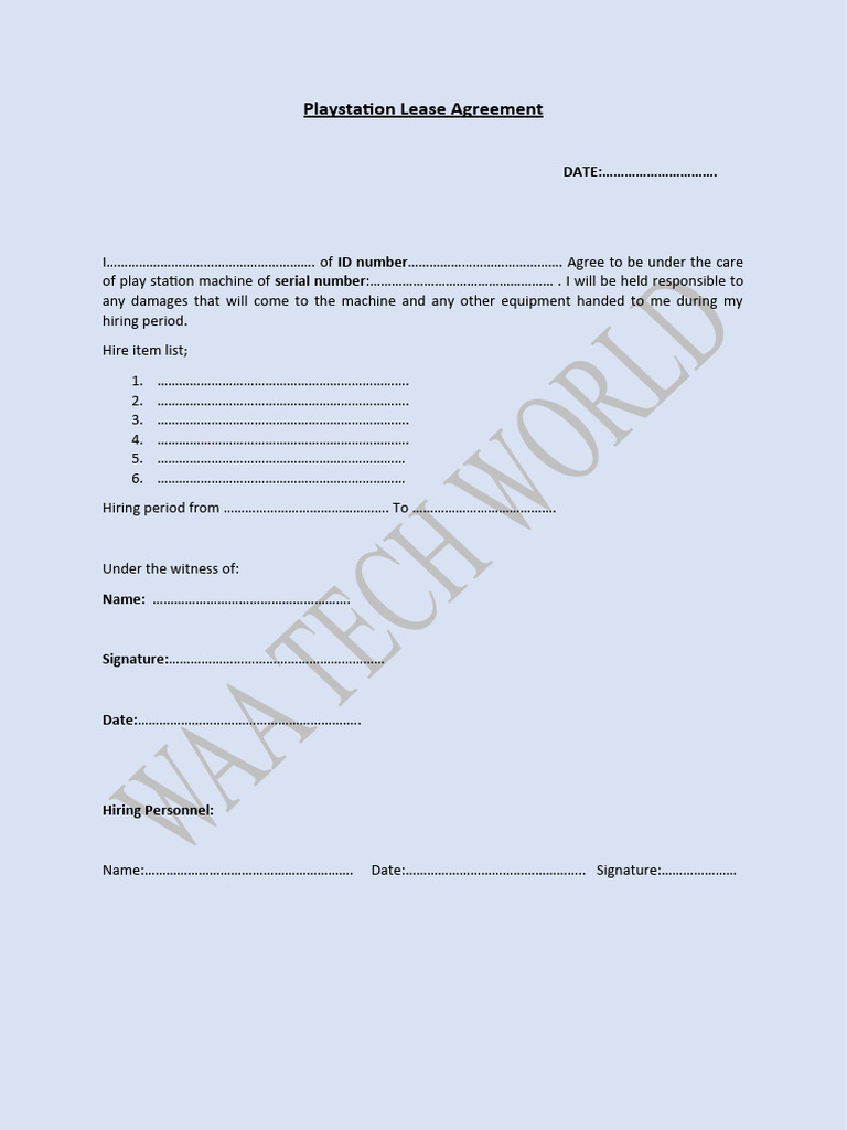 Playstation Lease Agreement | PDF