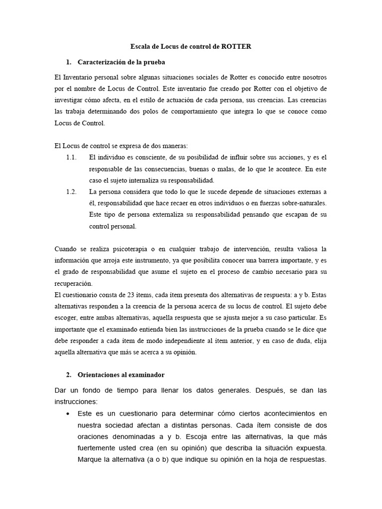 Escala de Locus de Control de ROTTER | PDF | Cognición | Psicología Social