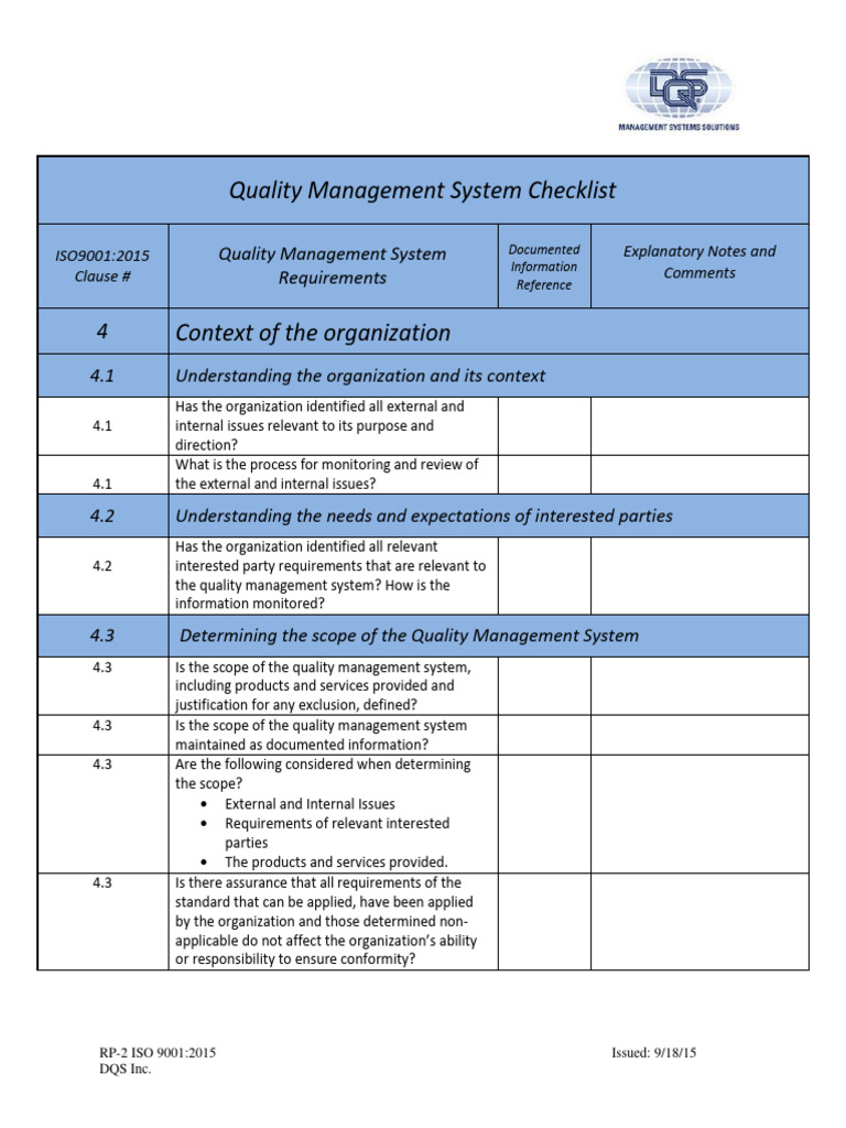 CHECKLIST AUDIT ISO 9001-2015 (English) | PDF | Iso 9000 | Quality Management System