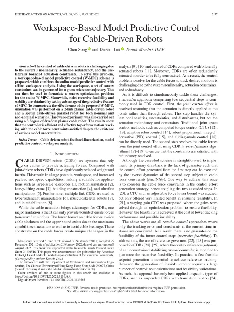 Workspace-Based Model Predictive Control For Cable-Driven Robots | PDF | Mathematical ...