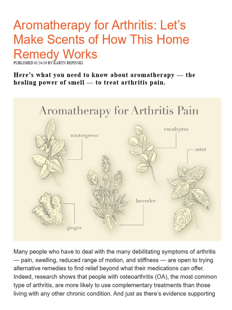 Aromatherapy For Arthritis | PDF | Aromatherapy | Essential Oil