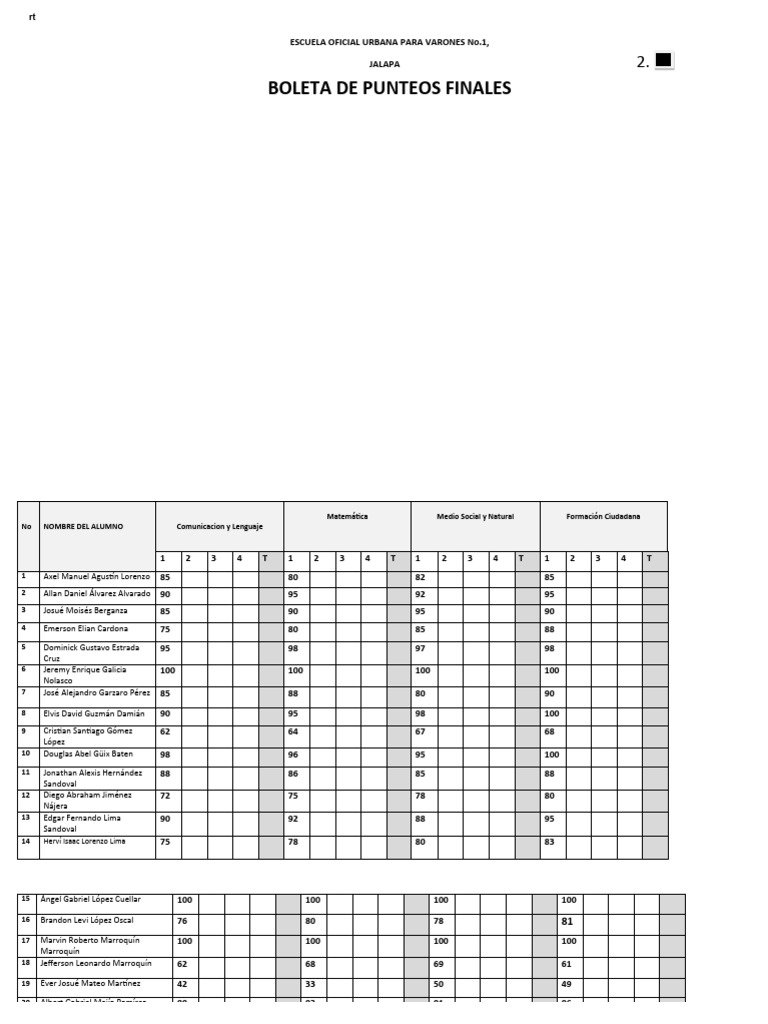 Hoja de Puntos Finalez 2020 | PDF