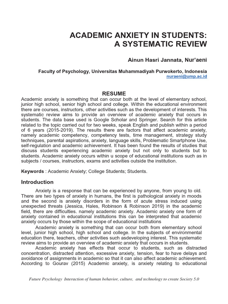Full Paper - Ainun Hasri | PDF | Anxiety | Fear