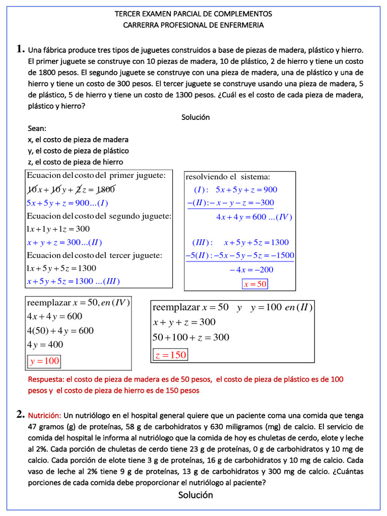 TERCER EXAMEN PARCIAL DE COMPLEMENTOS - Solucionario | PDF