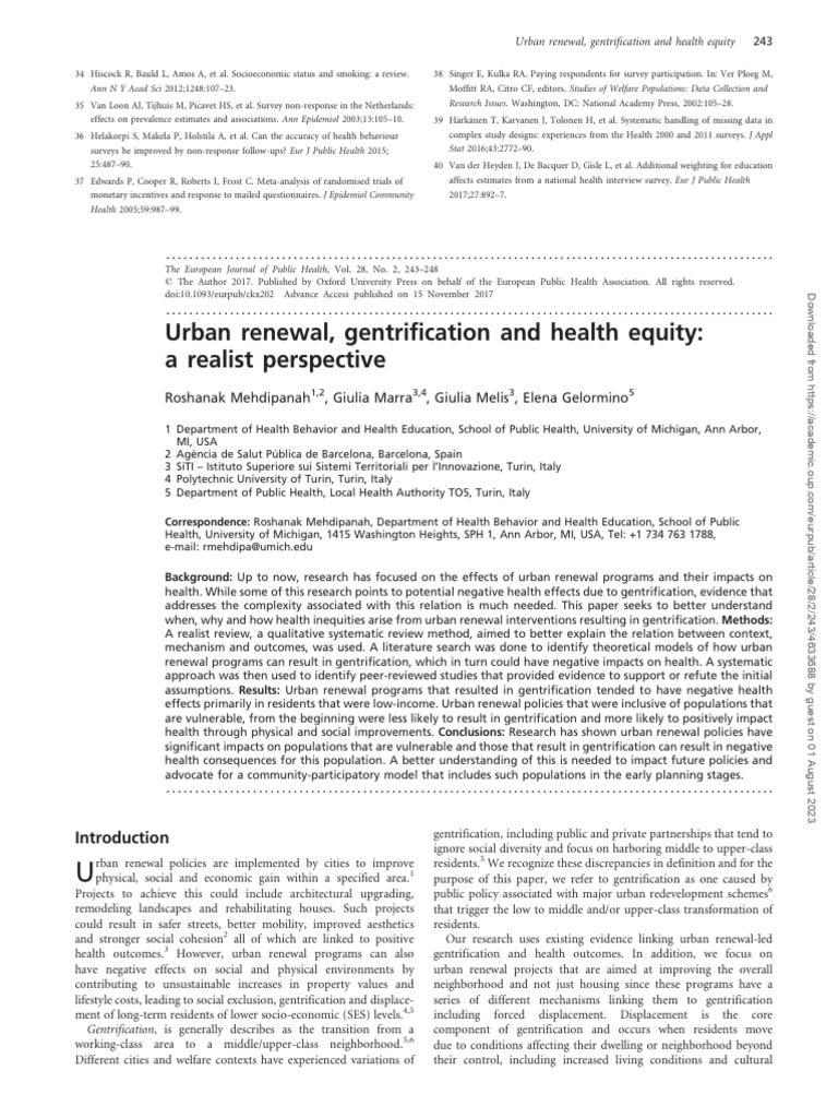 Urban Renewal, Gentrification ... | PDF | Urban Renewal | Preventive ...