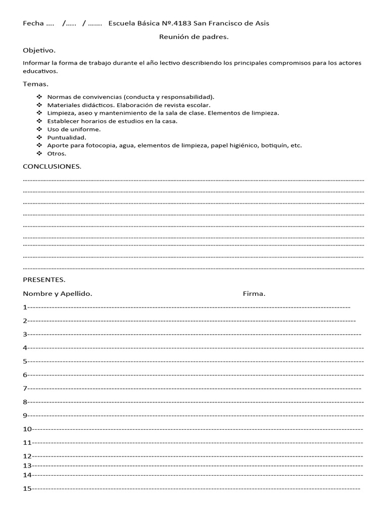 Reunión de Padres: Normas y Compromisos | PDF | Estudios de idiomas extranjeros