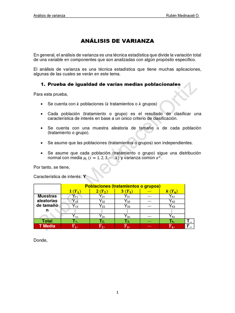 T7 Análisis de Varianza | PDF | Análisis de variación | Prueba de ji cuadrado