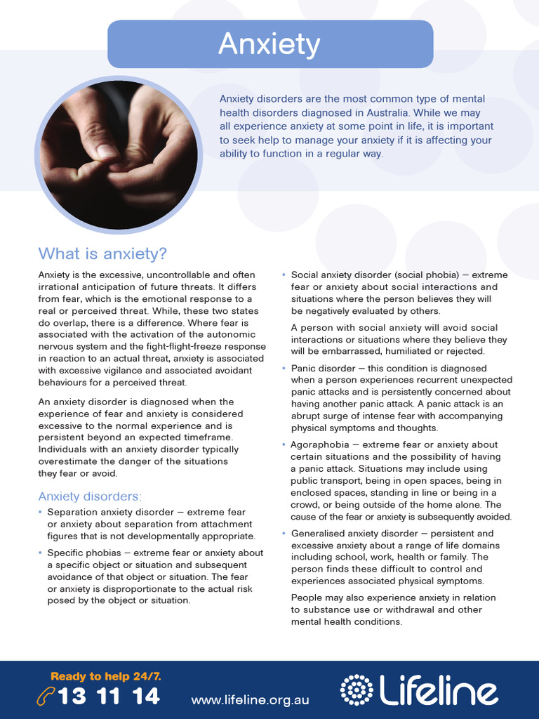 lifeline-anxiety-factsheet | PDF | Anxiety | Anxiety Disorder