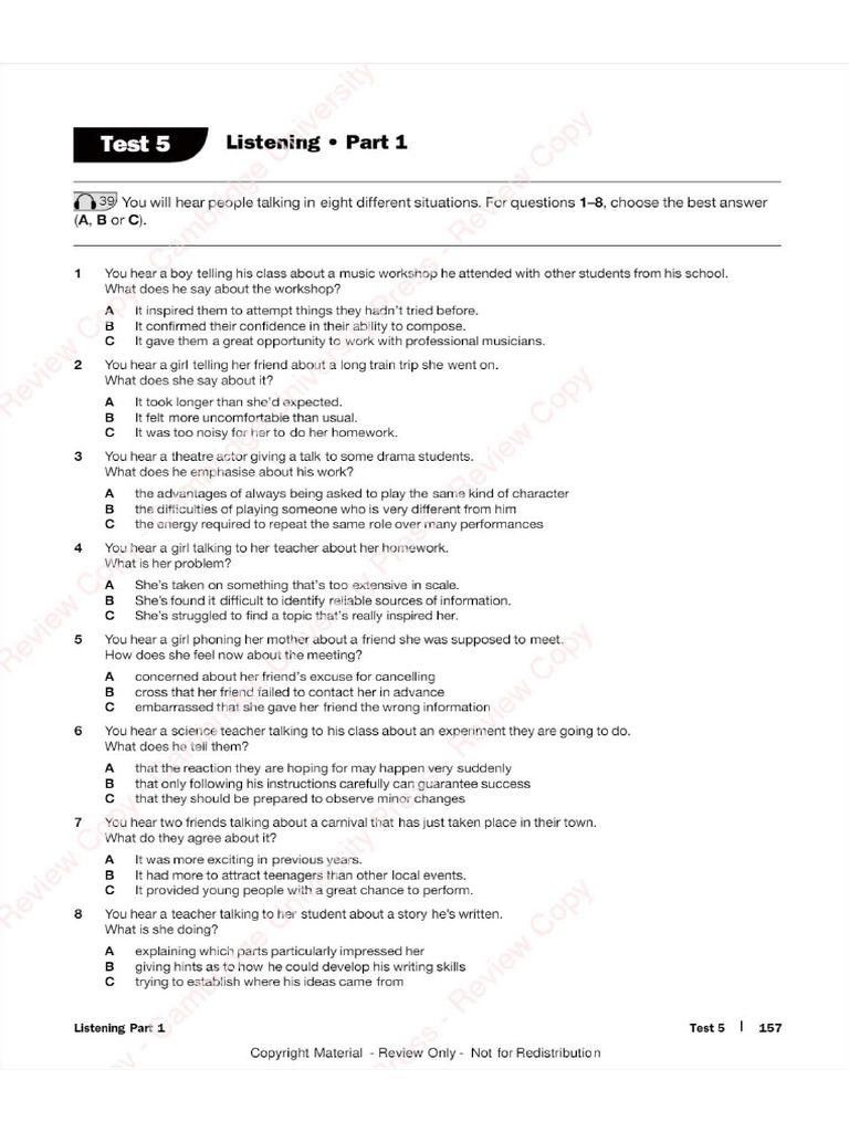 First For Schools Trainer Test 5 Listening | PDF