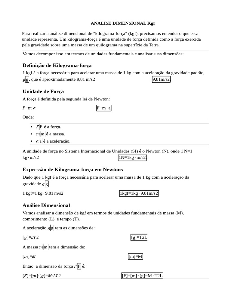 Análise Dimensional do Kilograma-Força | PDF | Força | Quilograma