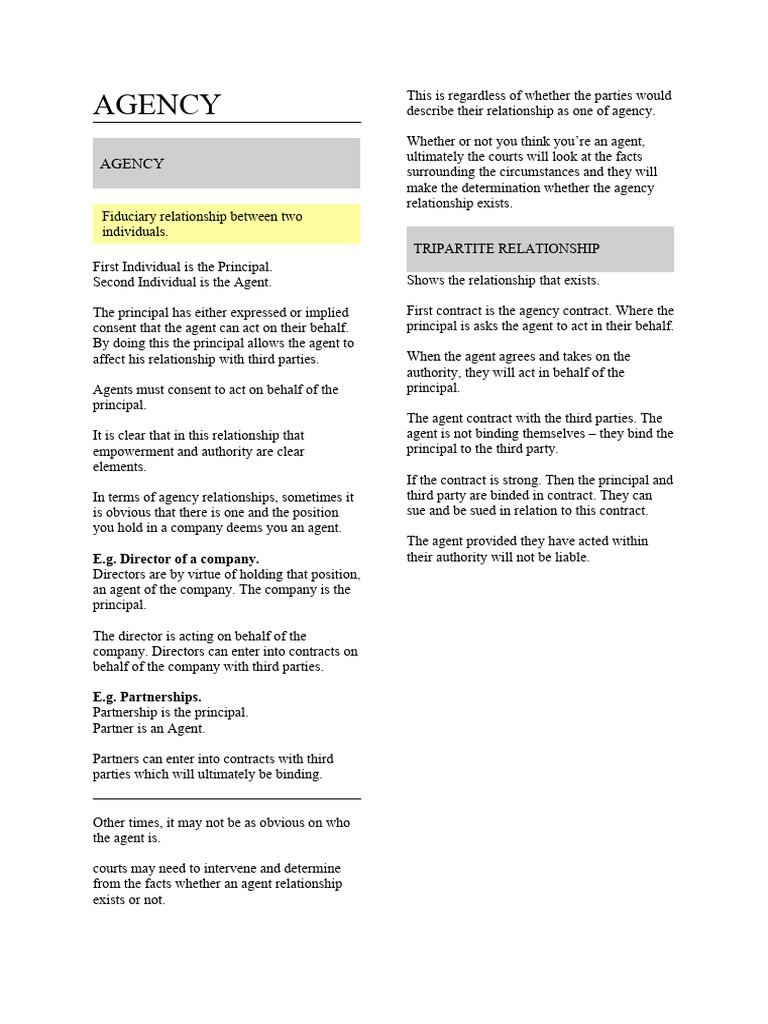 Agency Pdf Law Of Agency Business