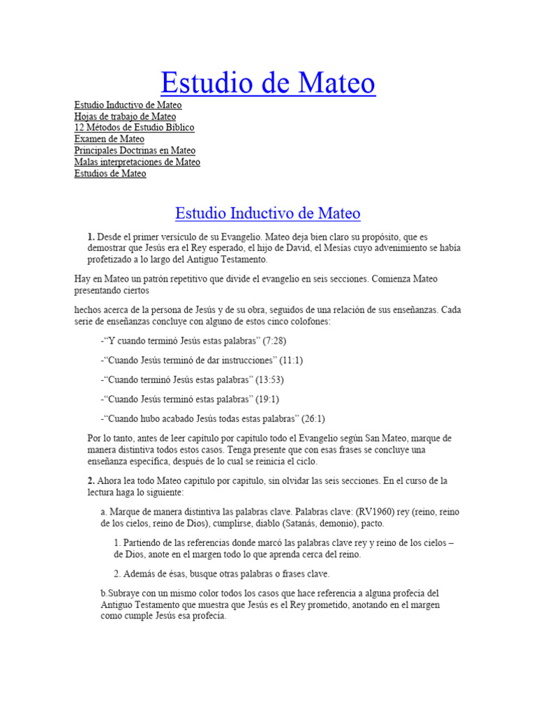 Estudio de Mateo | Descargar gratis PDF | Evangelio de Mateo | Jesús