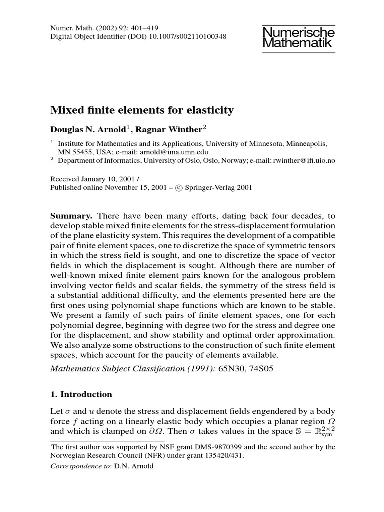 2002 Arnold Mixed Finite Elements For Elasticity | PDF | Finite Element Method | Field (Mathematics)