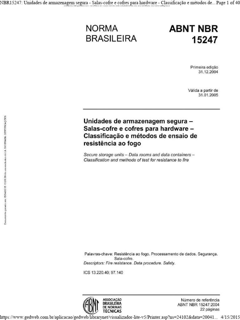 NBR 15247: Armazenagem Segura de Hardware | PDF