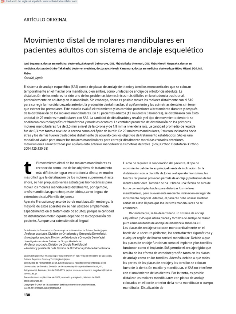 Distal Movement of Mandibular Molars in Adult - En.es | PDF ...