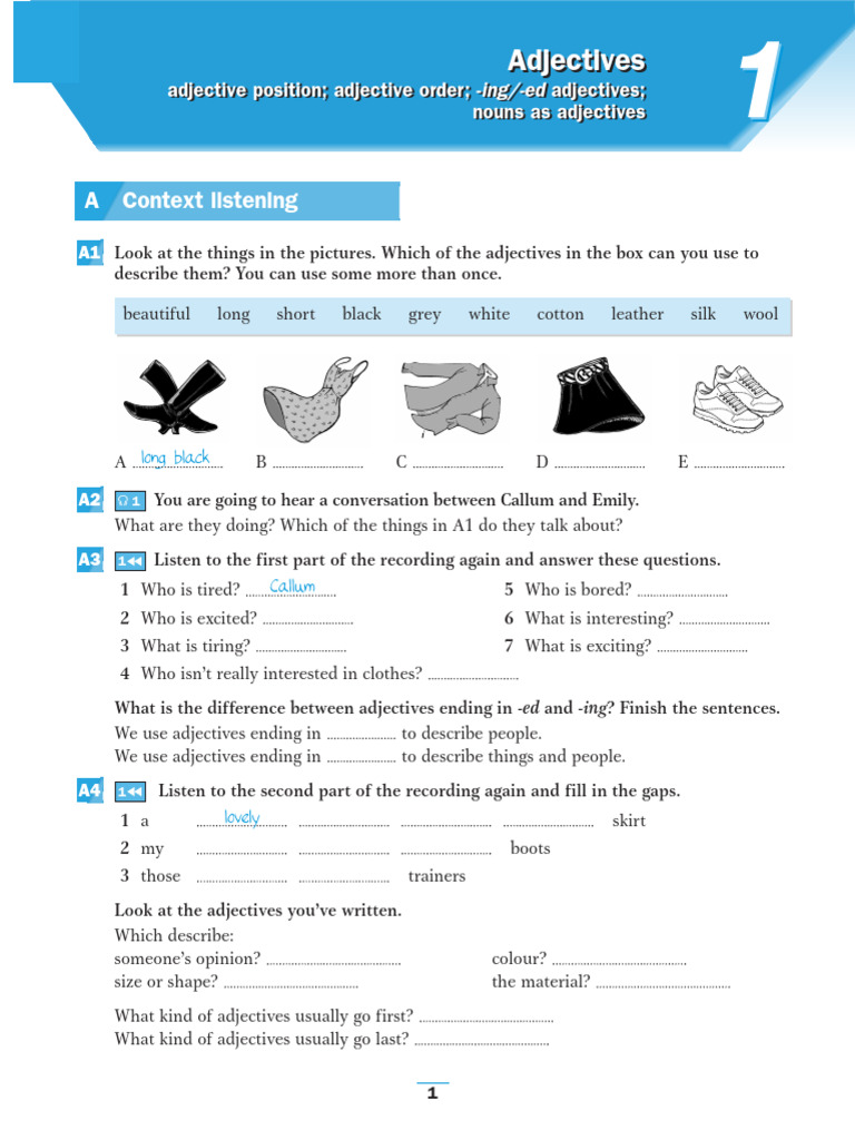 Grammar-for-PET Chapter 1 Exam Task | PDF | Adjective | Noun