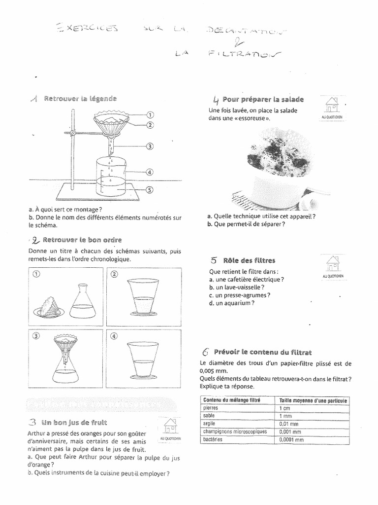 Exercices Décantation Et Filtration | PDF