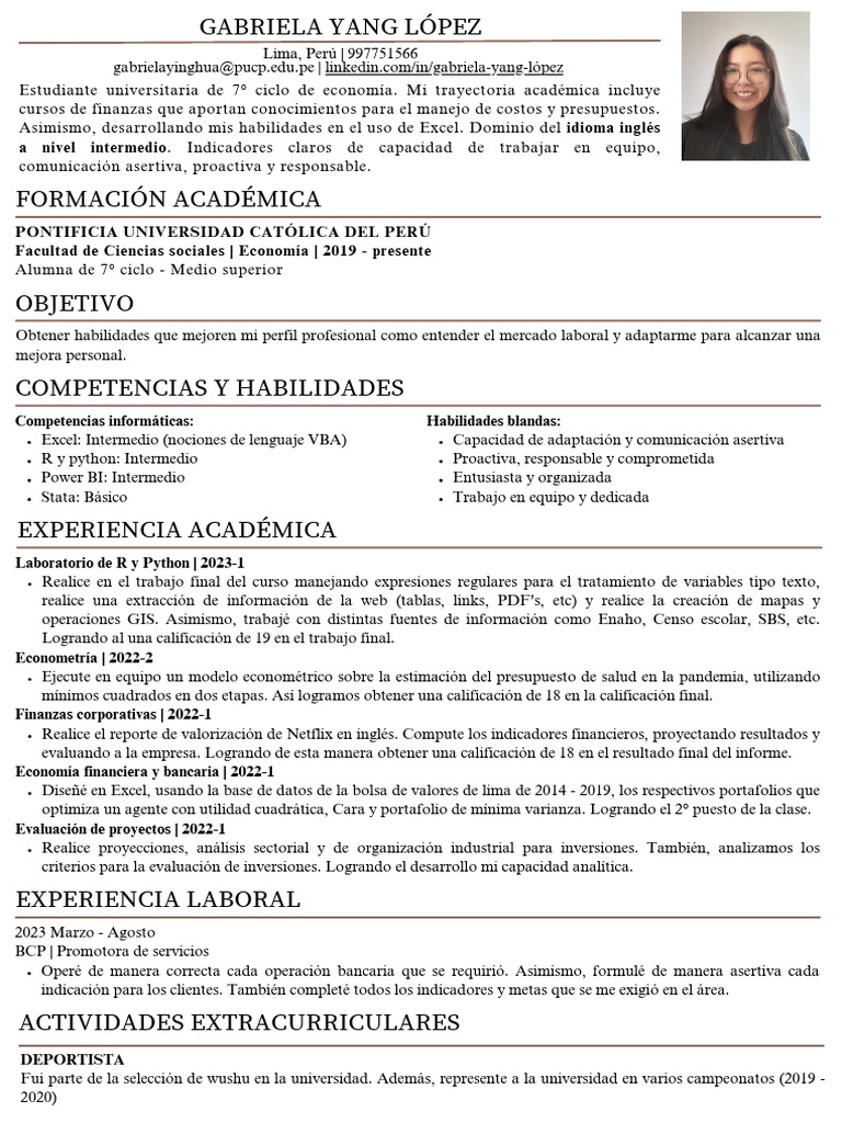 CV - Gabriela Yang | PDF | Econometría