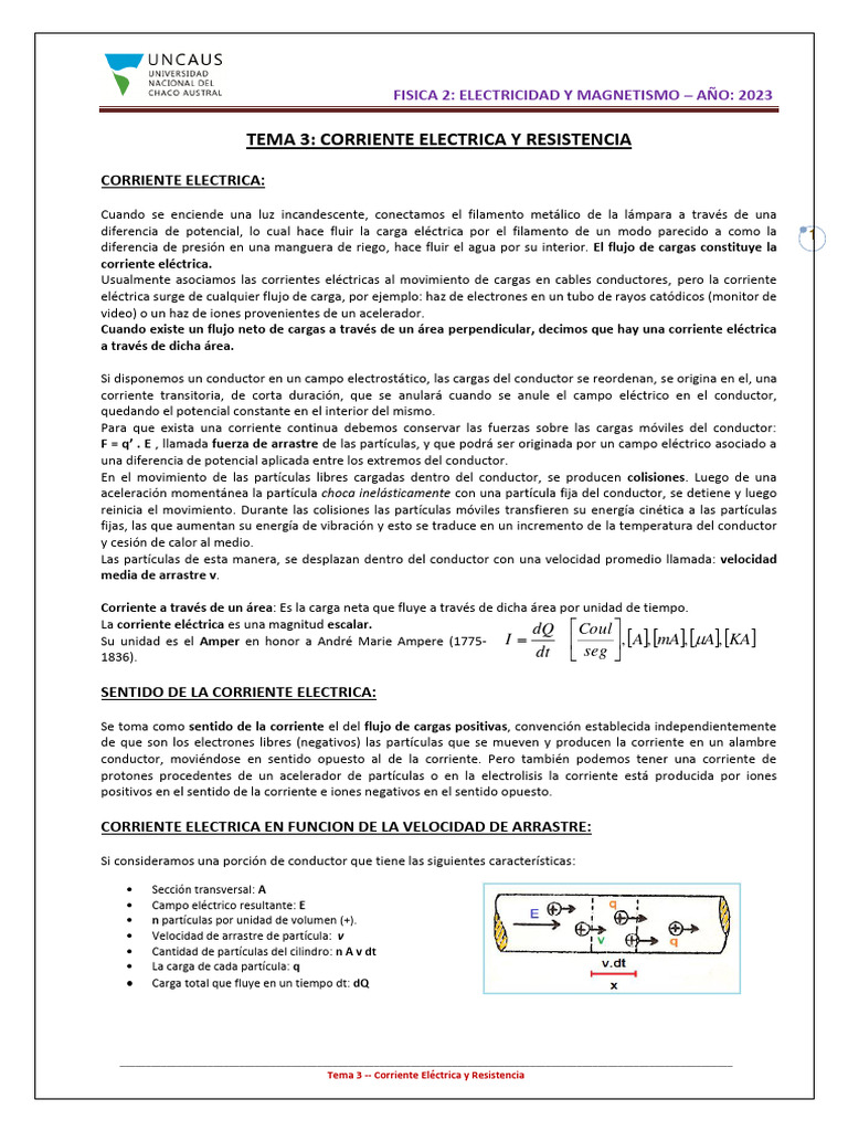 3-Teoria - Corriente Electrica y Resistencia | PDF | Corriente ...