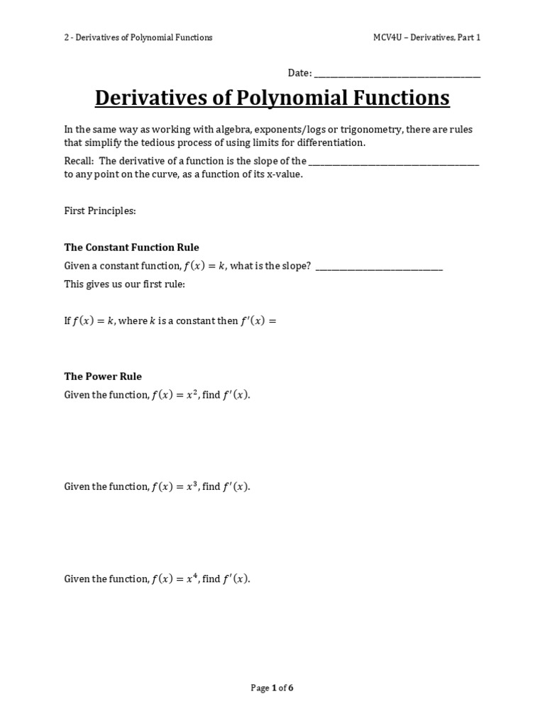 02 - Derivatives of Polynomial Functions | PDF | Derivative | Slope