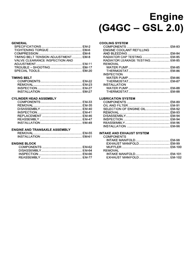 Moteur (G4GC - GSL 2.0) | PDF