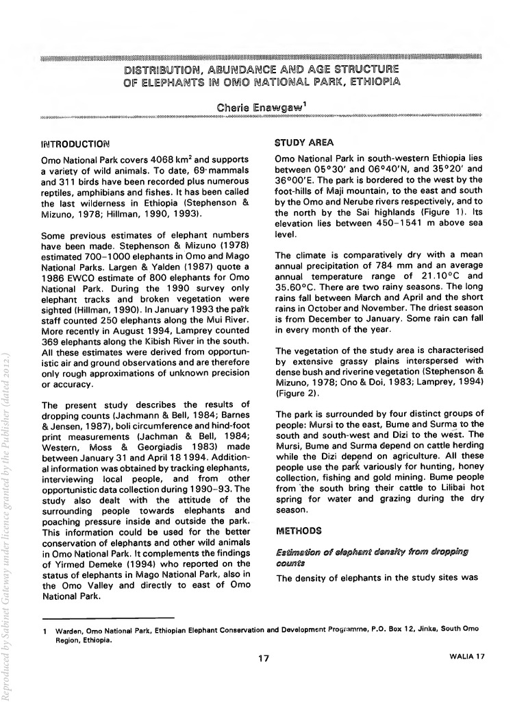 Enawgaw 1996 Distribution Abundance and Age Structure of Elephants in ...