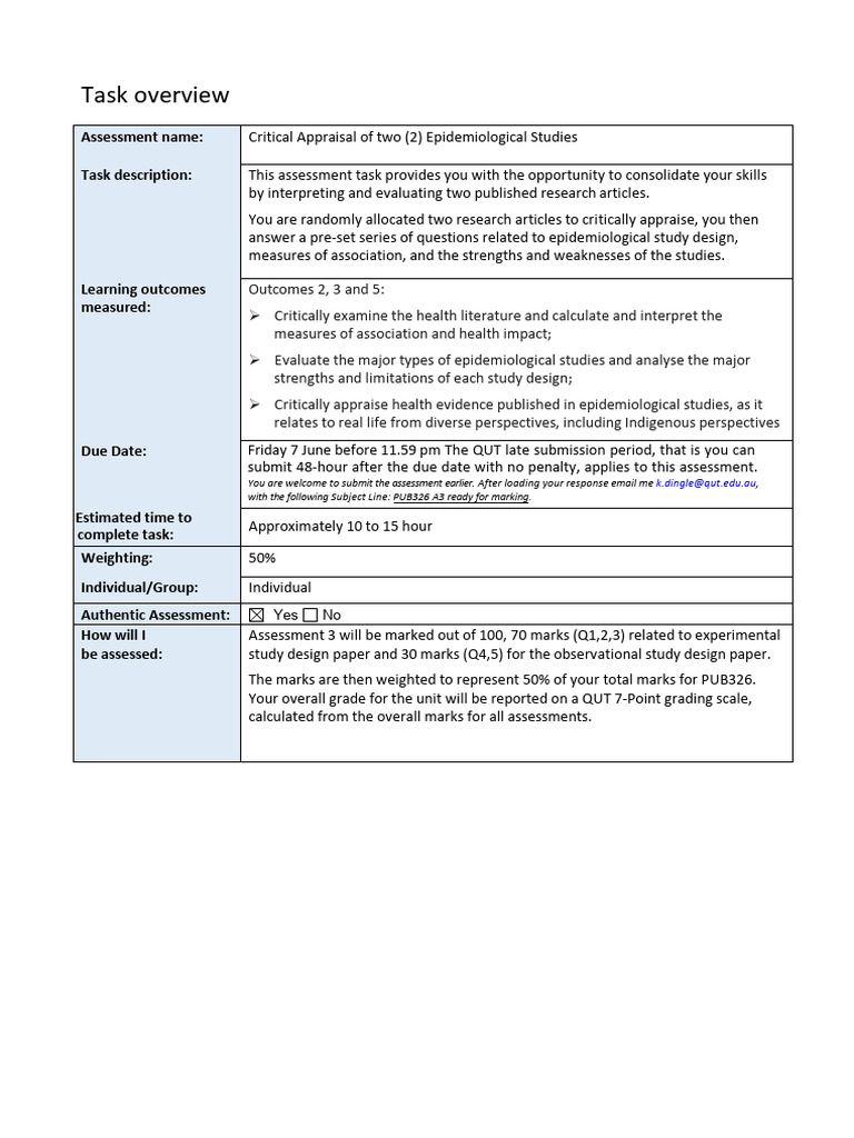PUB326 A3 Task+Overview2024 | PDF | Epidemiology