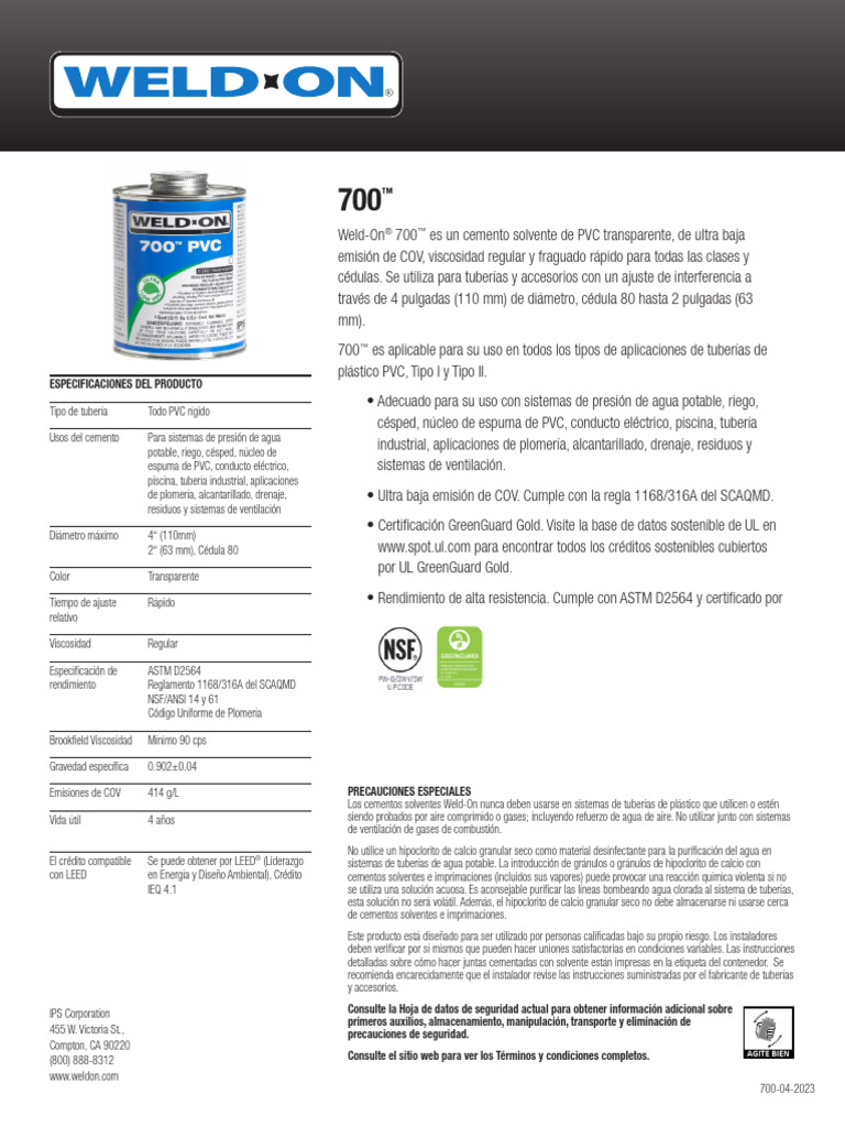 PEGAMENTO 700 WELDON | Descargar gratis PDF | Agua | Tubería ...